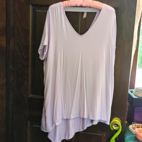 QVC | Tops | Long Tunic With Sheer Floating Backpale Lavender | Poshmark